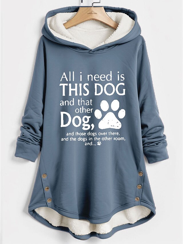 Dam Hoodie-tröja Tröja Skinna Flanell Bokstav Teddy Suddig Knapp ...