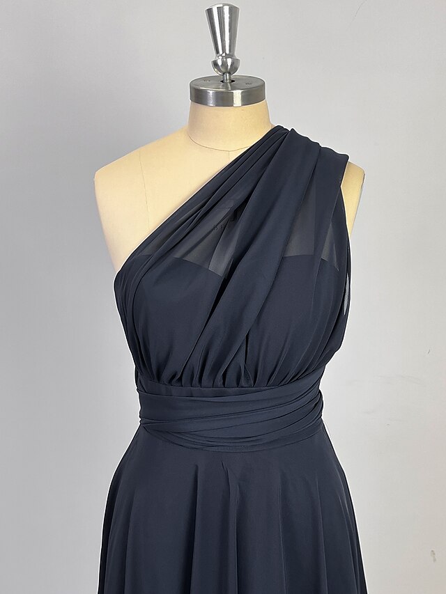 A-Line Blue Wedding Guest Dresses Convertible Infinity Mother Dress Formal Tea Length Sleeveless ...