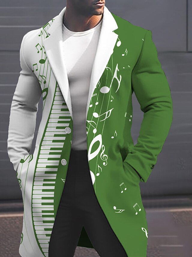 Men's Musical Notes Winter Coat Overcoat Coat Warm Comfortable ...