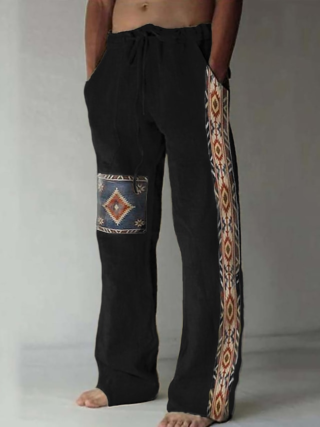 Men's Geometric Pattern Graphic Prints Linen Pants Trousers Summer ...