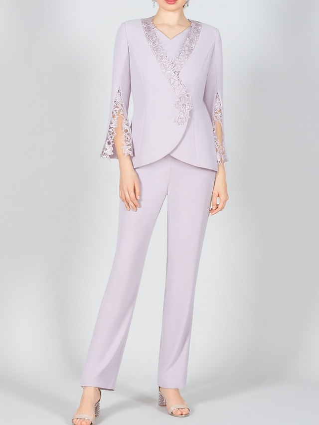 Jumpsuits Mother of the Bride Dress Wedding Guest Elegant V Neck Ankle ...