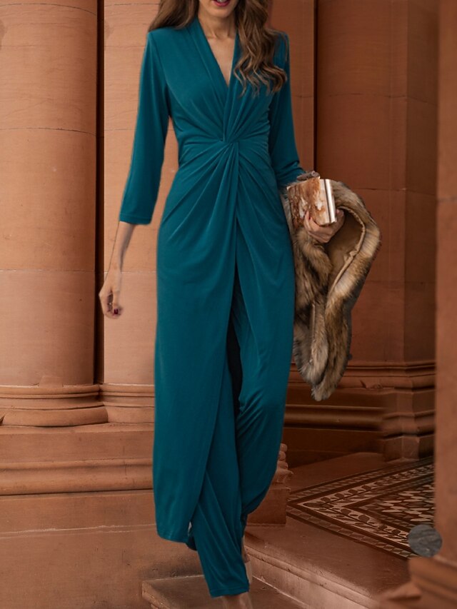 Jumpsuits Mother of the Bride Dress Wedding Guest Elegant V Neck Ankle ...