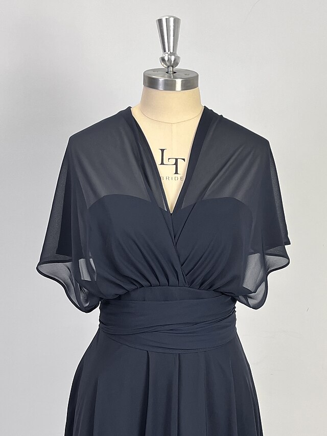 A-Line Blue Wedding Guest Dresses Convertible Infinity Mother Dress Formal Tea Length Sleeveless ...