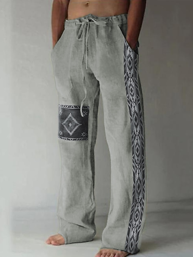Men's Geometric Pattern Graphic Prints Linen Pants Trousers Summer ...
