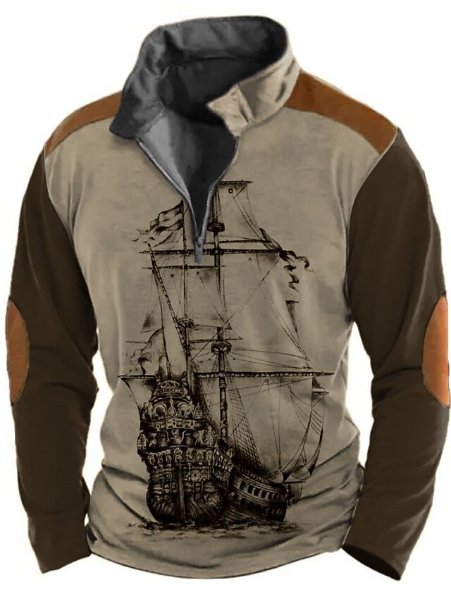 Velero Vintage Hombre 3D Estampado polo con cremallera polo de golf ...