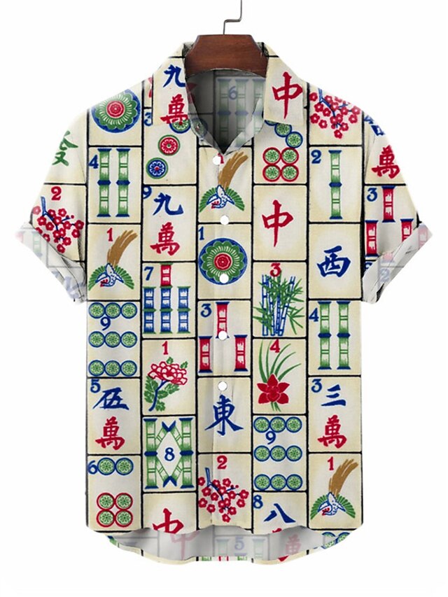 Mahjong Casual Men's Shirt Outdoor Street Casual Daily Fall Turndown ...