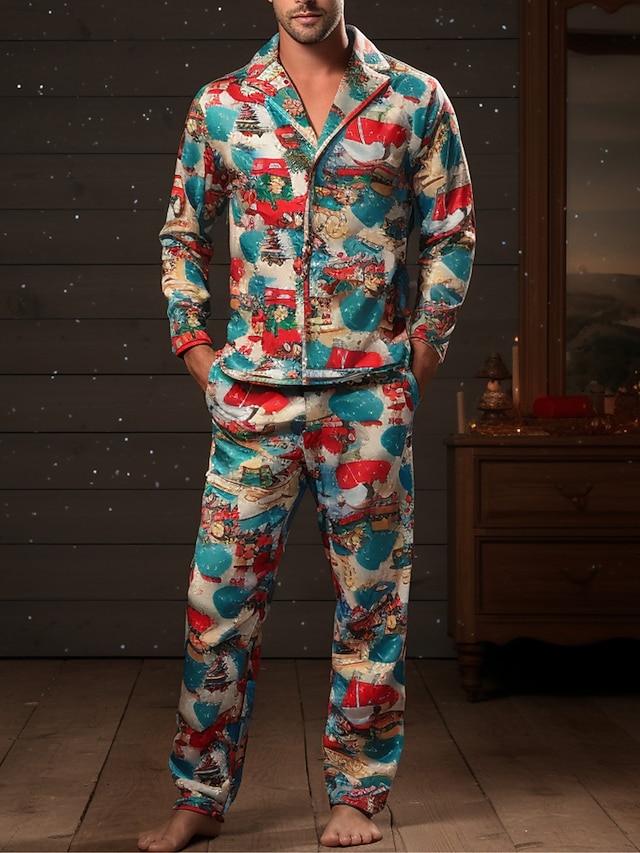 Herre julepyjamas Nattøj Pyjamas Sæt Pyjamas top og bukser 2 Dele ...