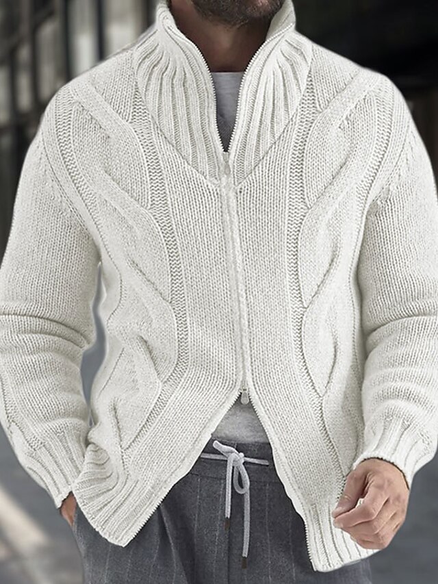 Men's Cardigan Sweater Zip Sweater Cropped Sweater Cable Knit Regular ...