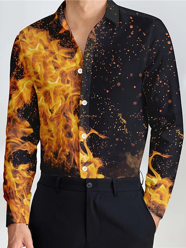 Flamme Abstrait Homme Chemise Usage quotidien Sortie Automne hiver Col rabattu manche longue ...