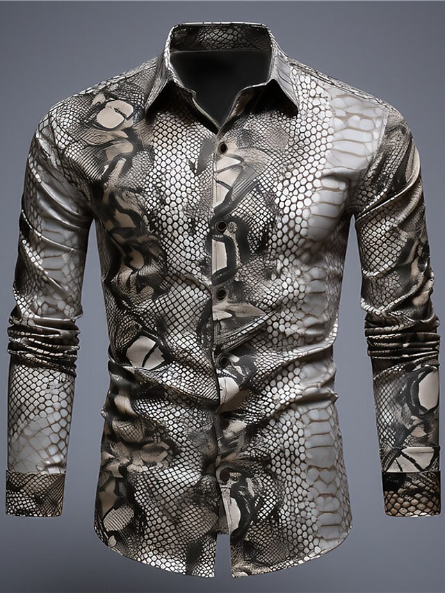 Men's Snake Print Shirt Button Up Shirt Long Sleeve Abstract Daily Wear ...