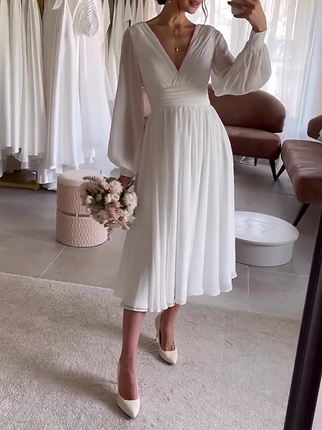 A-Line Tea Length Wedding Dresses Bridal Shower Dresses Bridal Gown ...