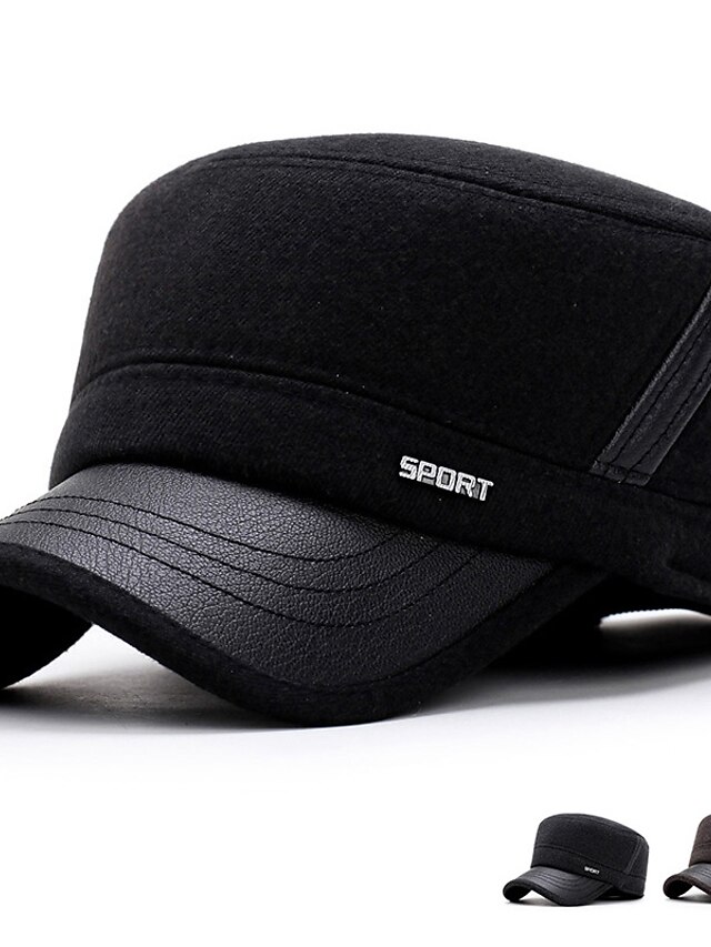 Men's Flat Cap Baseball Cap Winter Hats Military Cap Cadet Hat Black ...