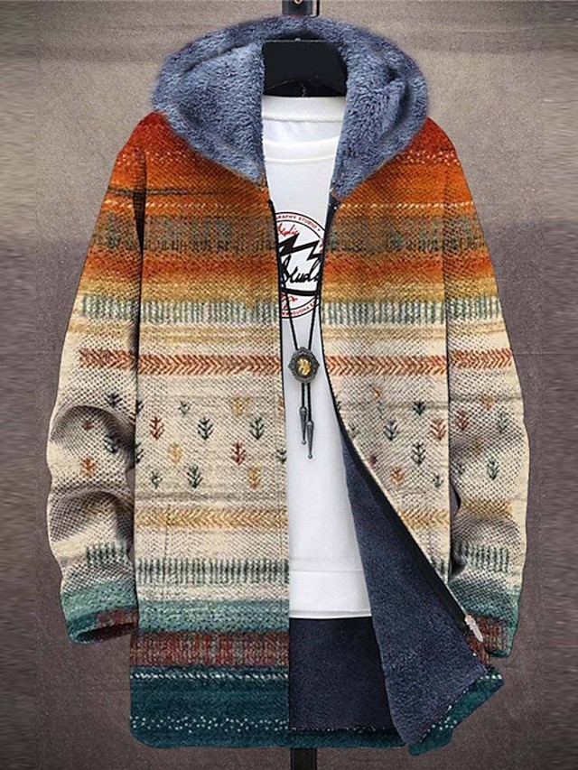 Men's Stripe Winter Coat Fleece Jacket Coat Thermal Warm Vintage ...