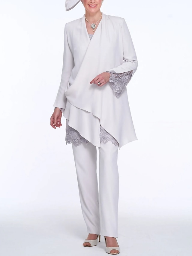 Jumpsuits Mother of the Bride Dress Wedding Guest Elegant V Neck Ankle ...