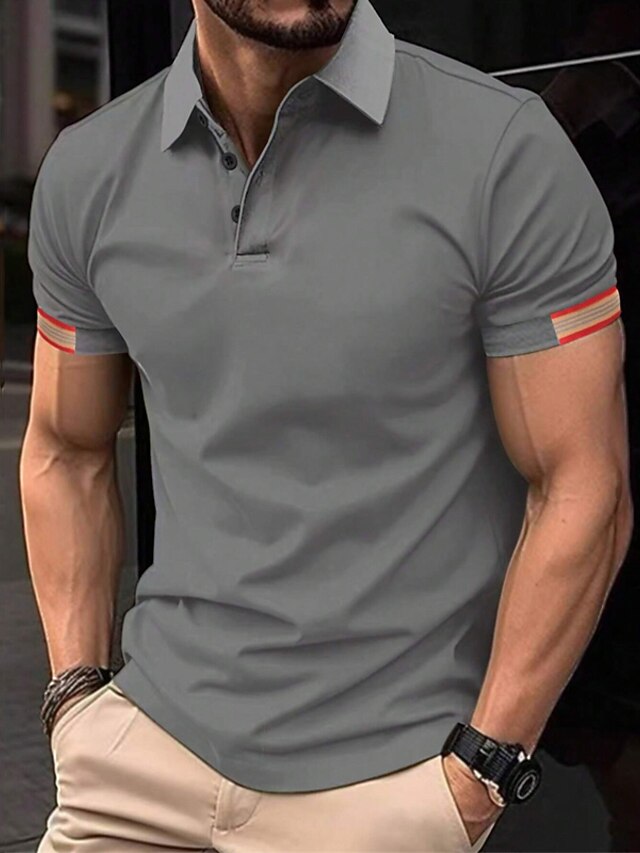 Men's Polo Shirt Button Up Polos Casual Holiday Lapel Short Sleeve Fashion Basic Plain Classic ...