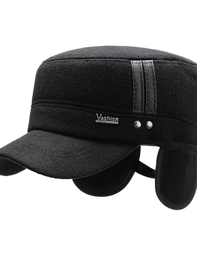 Men's Flat Cap Baseball Cap Winter Hats Military Cap Cadet Hat Black ...