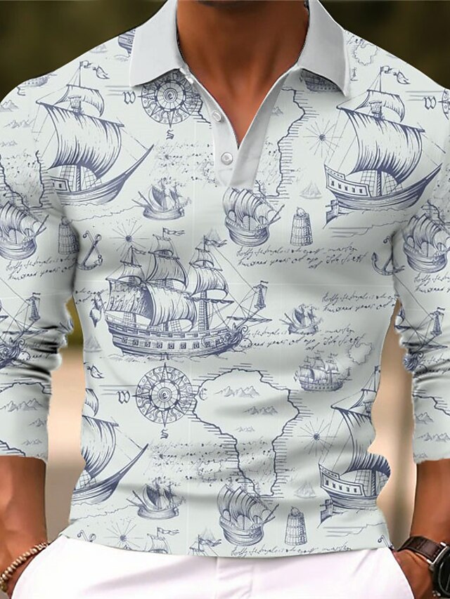 Velero Hombre Vintage Estampado 3D polo de golf Exterior Casual Diario ...