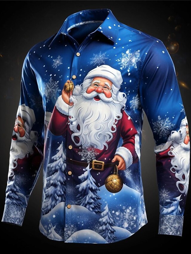 Santa Claus Casual Men's Shirt Daily Wear Going out Fall & Winter ...