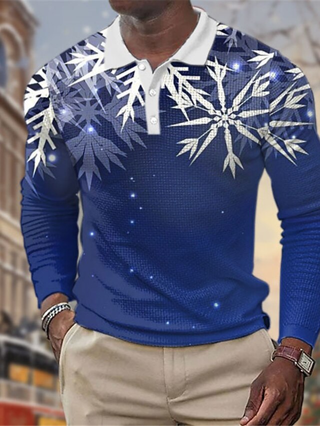 Snowflake Casual Men's 3D Print Waffle Polo Shirt Golf Polo Outdoor ...