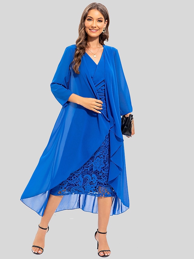 Women's Wedding Guest Cocktail Dress Elegant Two Piece Dress Set Lace ...