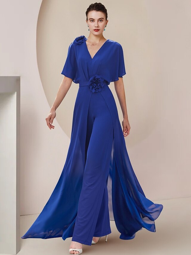 Jumpsuit / Pantsuit Mother of the Bride Dress Wedding Guest Elegant V ...