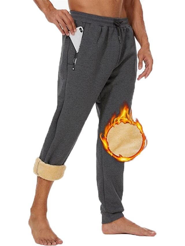 Men's Fleece Pants Sweatpants Joggers Winter Pants Drawstring Elastic Waist Elastic Cuff Plain ...