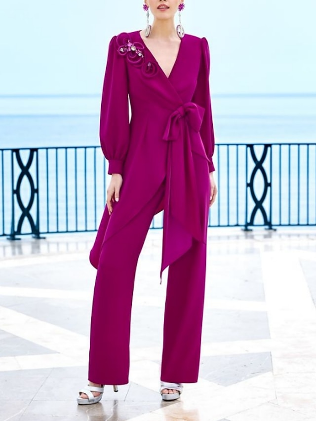 Jumpsuit / Pantsuit Mother of the Bride Dress Wedding Guest Elegant V ...