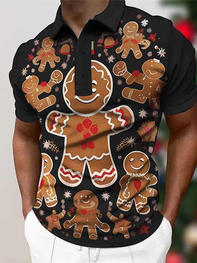 Gingerbread Casual Men's Print 3D Golf Polo Outdoor Daily Wear ...