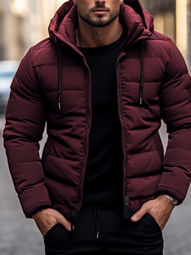 Men's Winter Coat Puffer Jacket Zipper Pocket Polyster Pocket Date ...