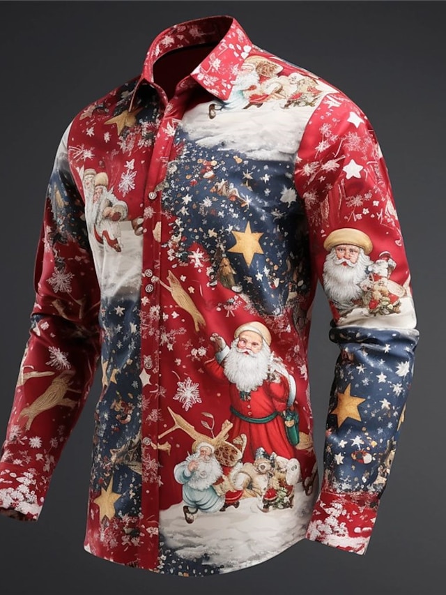 Santa Claus Casual Men's Shirt Daily Wear Going out Fall & Winter ...