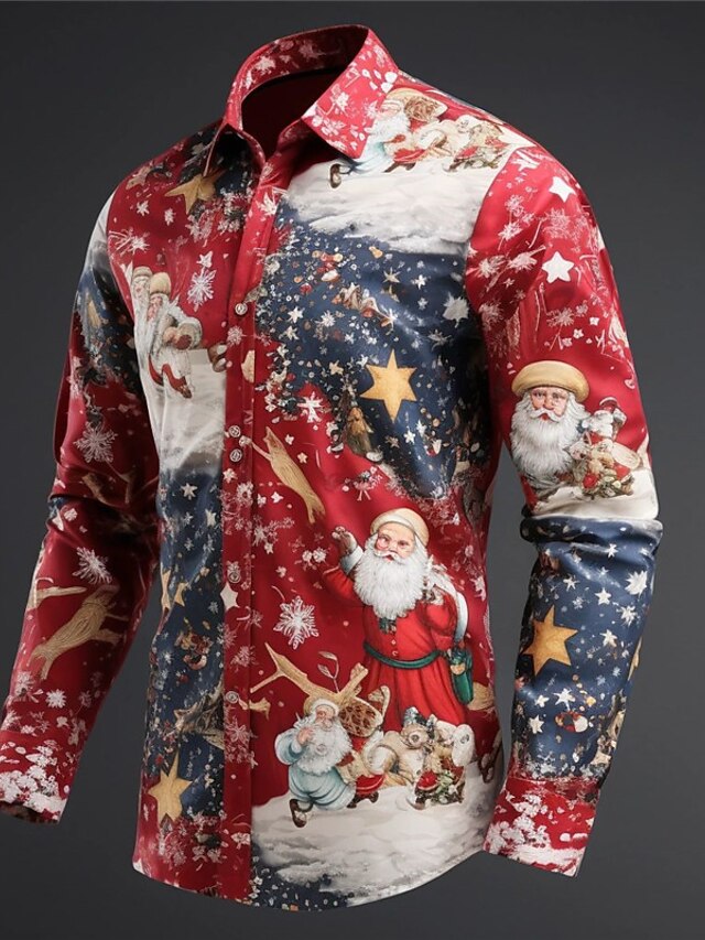 Santa Claus Casual Men's Shirt Daily Wear Going out Fall & Winter ...