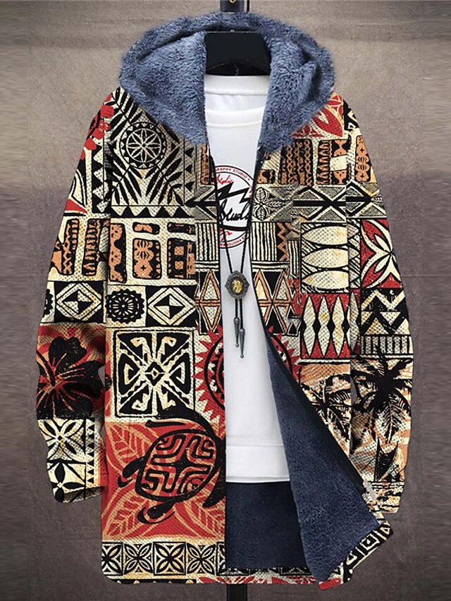 Tribal Geometry Bandana Print Vintage Tribal Men's Fleece Jacket Coat ...