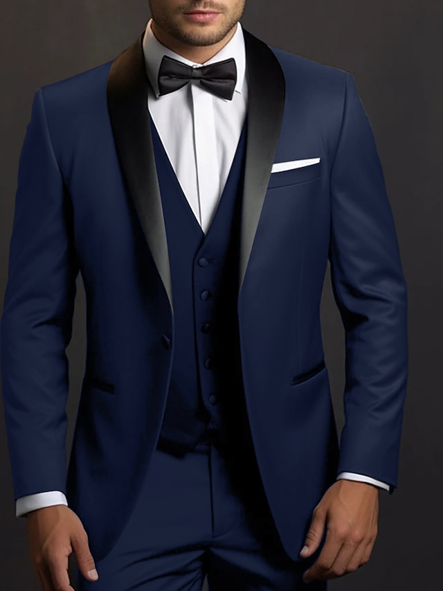 Men's Wedding Wedding Party Tuxedos Party Black Dark Blue Solid Colored ...