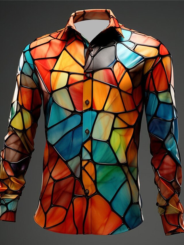 Color Block Colorful Artistic Abstract Men's Shirt Daily Wear Going out ...