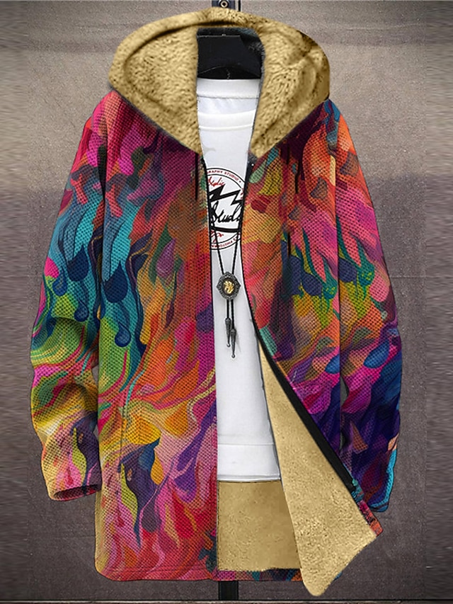 Men's Rainbow Gradual Winter Coat Fleece Jacket Coat Thermal Warm ...