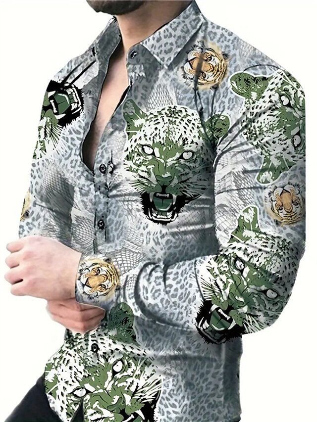 Léopard Abstrait Homme Chemise Usage quotidien Sortie Automne hiver Col rabattu manche longue ...
