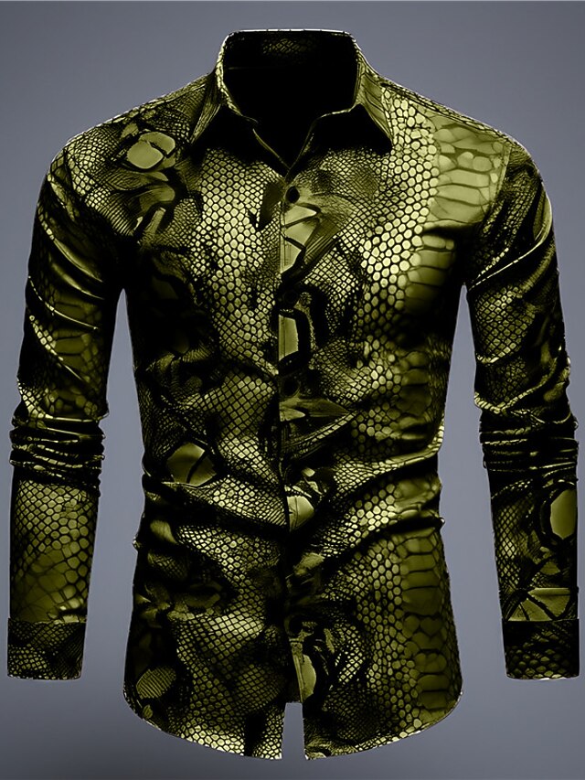 Men's Snake Print Shirt Button Up Shirt Long Sleeve Abstract Daily Wear ...