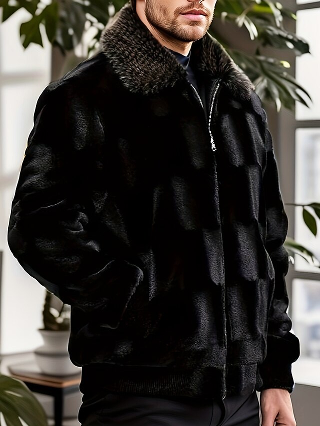 Men's Winter Jacket Faux Fur Outdoor Vacation Warm Fall Winter Plain ...
