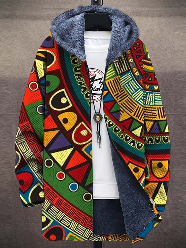 Men's Winter Coat Fleece Jacket Coat Thermal Warm Vintage Tribal Daily ...