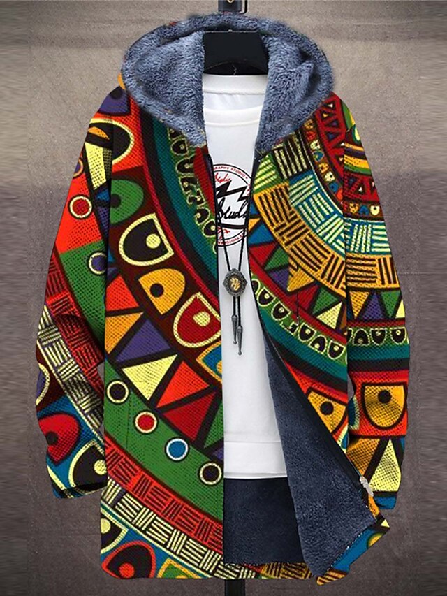 Men's Winter Coat Fleece Jacket Coat Thermal Warm Vintage Tribal Daily ...