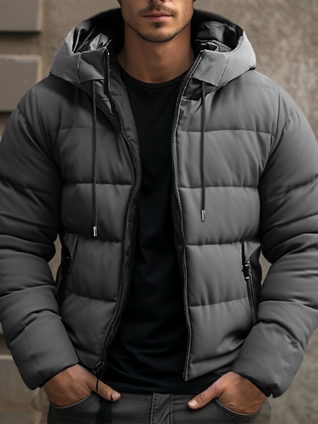 Herre Vinterfrakk Vinterjakke Pufferjakke Glidelås Lomme Polyester ...