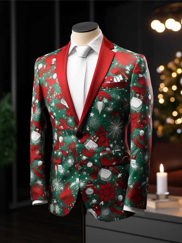 Snowman Christmas Tree Business Men's Coat Blazer Christmas Work Wear ...