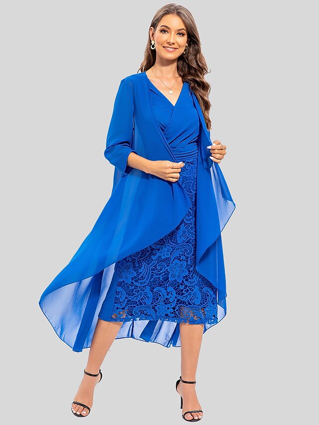 Women's Wedding Guest Cocktail Dress Elegant Two Piece Dress Set Lace ...