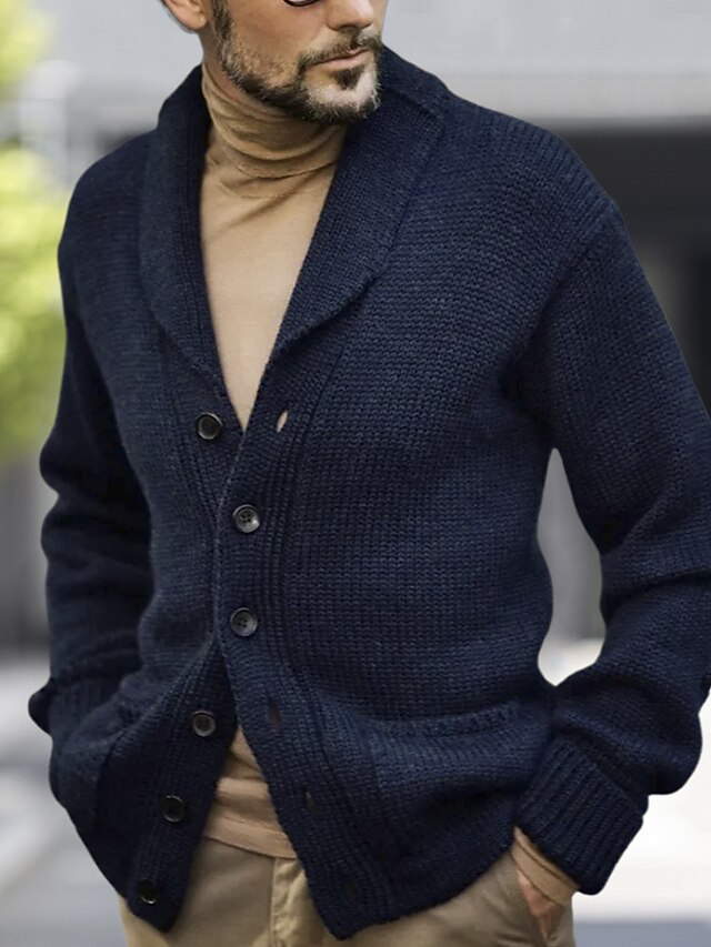 Men's Cardigan Sweater Cropped Sweater Ribbed Cable Knit Regular Button ...