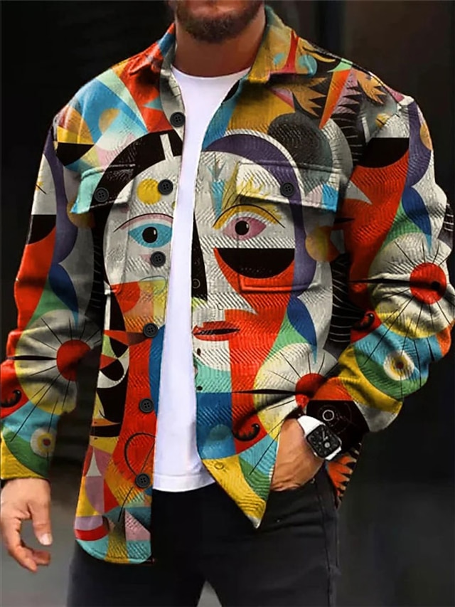 Men's Abstract Shirt Shirt Jacket Overshirt Long Sleeve Artistic ...