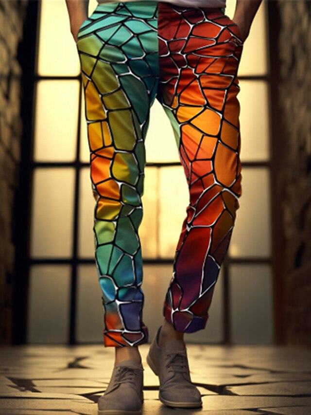 Color Block Colorful Glass Business Abstract Men's 3D Print Dress Pants ...