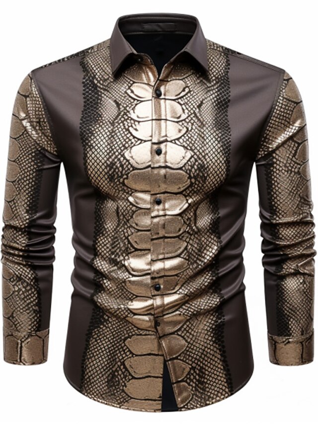 Men's Snake Metallic Shirt Button Up Shirt Long Sleeve Abstract Daily ...
