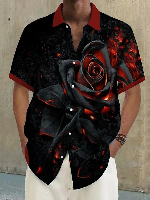 Rose Abstrait Homme Chemise Chemise Lin Usage quotidien Sortie Fin de semaine Automne Col ...