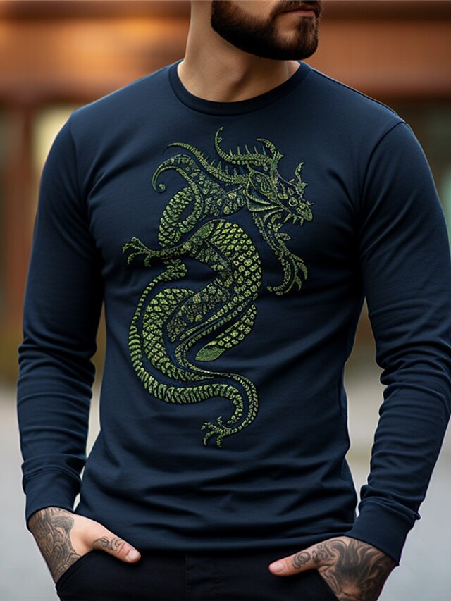 Graphic Animal Dragon Designer Casual Vintage Retro Men's 3D Print T ...