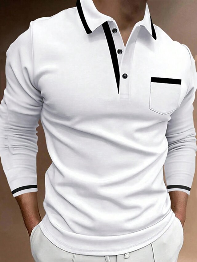 Men's Polo Shirt Button Up Polos Casual Holiday Classic Long Sleeve ...